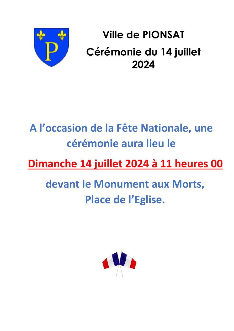 Cérémonie du 14 juillet à Pionsat | Pionsat.fr